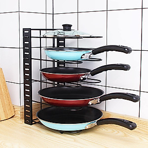 Pot and Pan Organizer for Cabinet – Generic Adjustable 8 Tiers Pots and Pans Organizer Under Cabinet - Expandable Pots Lid Holder Kitchen Cabinet Kitchenware Organizer and Storage