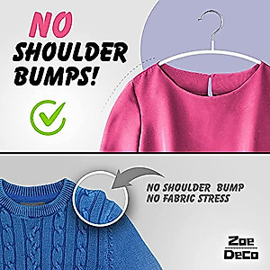 Zoe Deco Non-Slip No Shoulder Bumps Clothes Hangers with Grippy Coating, Sleek and Slim Rounded Hangers, Bump Free Hanger Solution (White, 16.5"x7.75", 10 Pack)