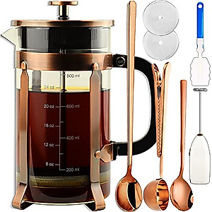 ADAMITA French Press Coffee Maker 8 cups 34 oz 304 Stainless Steel Coffee Press with 4 Filter Screens, Easy Clean Heat Resistant Borosilicate Glass - Free 100% BPA (A-Style-Copper-2A, 34 oz)