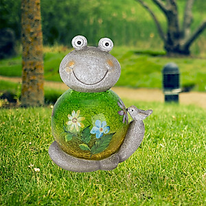 MUMTOP Solar Lights Outdoor Garden- Garden Statues - Resin Frog Solar Lights LED Light with Crackled Glass Garden Decor for Outside