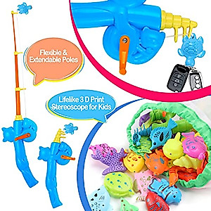 Carevon Magnetic Fishing Toys for Kids Ages 4-8, Fishing Game Pool Toys for Kiddie Pool 3-4 Yeas, 40pcs Floating Bath Fishing Toys for Bathtub Fun