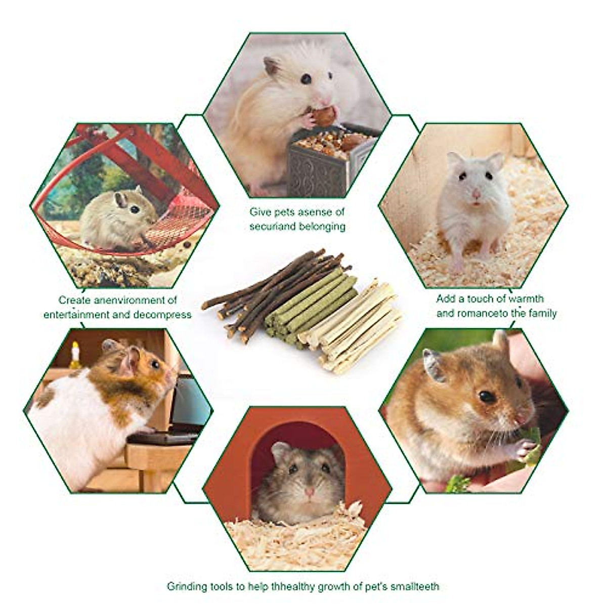 NEREIDS NET 300g Hamster Natural Snack Kit Apple Sticks, Teeth Grinding Toy, Timothy Hay Sweet Bamboo Chew Teeth Care Wood Toys for Gerbil Bunny Chinchilla Guinea Pig Pets Food