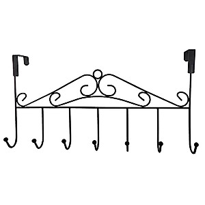 Eywlwaar Black Over The Door Hook-7 Hooks, All-Iron Heavy Duty Door Clothes Coat Hook (Black)