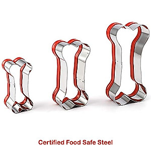3 Pieces Dog Bone Cookie Cutters Set, Dog Treats Cookie Cutter, Dog Bone Shapes Cutters, Homemade Dog Biscuit Treats Cutters, Coated with Soft PVC for Protection, 2.4" 3.2'' 3.9''