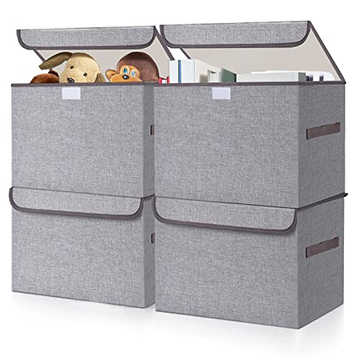 Bagnizer Foldable Fabric Storage Bins with Lids, 14.4x10x10'' Decorative Stackable Storage Cubes with Handles, Toy Clothes Blanket Storage Organizer, Closet Storage Basket/Box/Containers