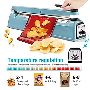 METRONIC Impulse Sealer 16 inch, Manual Heat Sealer Machine for Plastic Bags, Shrink Wrap Bag Sealers Heavy Duty Sealing Machine With Repair Kit (Blue)