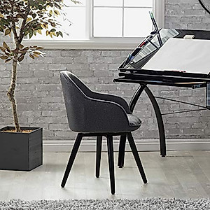 Studio Designs Home Dome Upholstered Swivel Dining, Office Chair Arms and Metal Legs, Grey, 24" W x 23" D x 32.5" H, Charcoal Gray