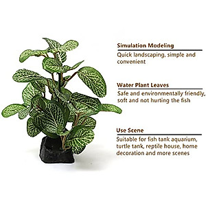 Otimark 2 Piece Realistic Faux Silk Aquarium Ficus Tree Cool Small Betta Fish Tank Grass Fake Artificial Plants Plastic Decorations Ornament