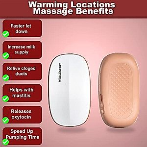 WELLCOMFORT 2-in-1 Warming Lactation Massager, Adjustable Heat & Vibration Modes for Clogged Milk Ducts, Integrated Grip Bumps & Curved Design, FSA/HSA Eligible (1 Pack)