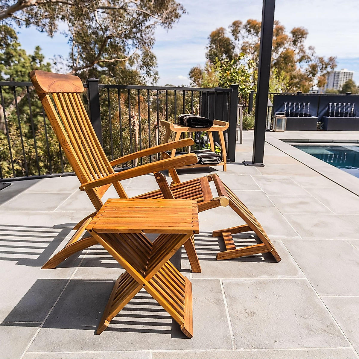 Nordic Style Assembled Bathroom, Spa Teak Wood Folding Stool and Seat 17.7" (Oiled)
