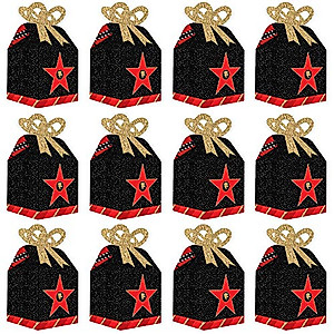 Big Dot of Happiness Red Carpet Hollywood - Square Favor Gift Boxes - Movie Night Party Bow Boxes - Set of 12