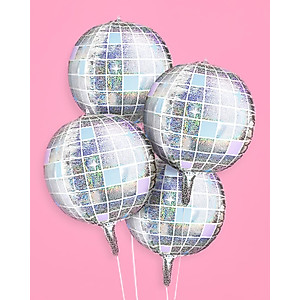 xo, Fetti Iridescent Disco Ball Foil Balloons - 4 pk, 22" | Last Disco Bachelorette Decorations, Groovy Birthday Party Supplies, 70s Baby Shower, NYE, Space Cowboy