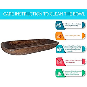 BNDPLUS Wooden Dough Bowl Antique Walnut Reddish Brown Vintage, Wood Long Dough Bowl Large, Wooden Dough Bowls, centerpiece Wood bowl L19 X W8 X H3 inch