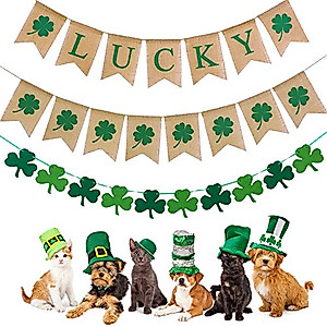 3 Pieces St. Patrick's Day Banner Shamrock Garland Lucky Banner Burlap Irish Garland Green Four Leaf Banner and Felt Shamrock Clover Banner Flags for Saint Patrick's Day Party Decor