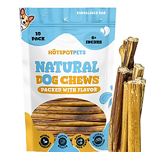 hotspot pets Bully Sticks 6 Inch- 10 Pack- Premium Natural Long Lasting Bully Sticks for Medium Dogs Beef Pizzle Treats - Grain Free Fully Digestible Rawhide Alternative Stix