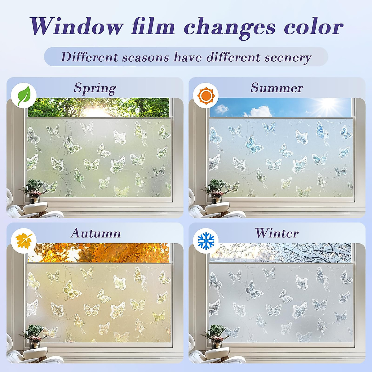ColorfulHall Butterfly Frosted Glass Window Film Window Privacy Film,Bathroom Decor Privacy Window Film Day and Night Static Cling 90% UV Heat Blocking Window Clings(17.5X78.7 inch)