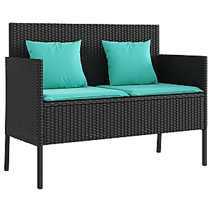 MINERWALL Patio Bench with Cushions Black Poly Rattan,Spacious Patio Bench with Storage and Cushions for Outdoor Comfort and Organization Patio Furniture