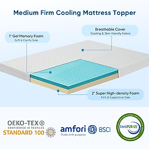 BedLuxury 3 Inch Cooling Mattress Topper Queen Size, Firm Gel Memory Foam Mattress Pad for Pressure Relief, High-Density Ventilated Bed Topper with Removable Cover