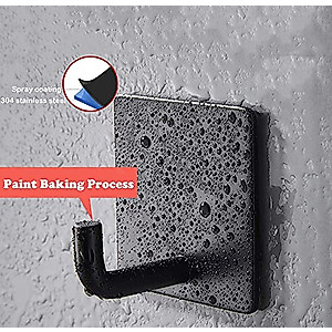 MSLIN Heavy Duty Adhesive Hooks, Stick on Wall Adhesive Hangers, Strong Stainless Steel Holder, Self Adhesive Hooks for Kitchen Bathroom Home Door Towel Coat Key Robe 4 Packs (Black)