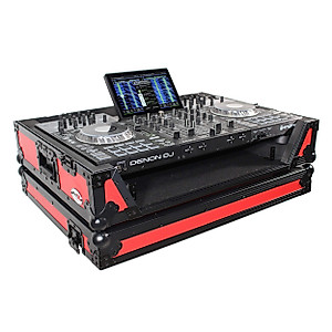ProX XS-PRIME4 WRB ATA Flight Case For Denon PRIME 4 DJ Controller with 1U Rack Space and Wheels - Red Black