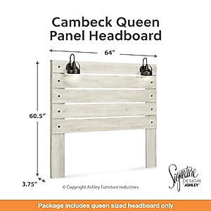 Signature Design by Ashley Cambeck Farmhouse Panel Headboard ONLY with USB Charging Stations, Queen, Whitewash