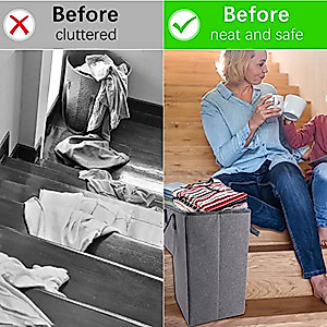 ZOOS Hard Stair Basket with Handles, Foldable Stair Step Basket Organizer, 16.7" Cube Stair Storage Basket for Wooden Carpeted Stairs Storage Bin Cubes