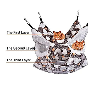 Petmolico 3 Pieces Ferret Cage Hammock Set - Triple Layer Plush Rat Hammock and Hanging Tent Bed and Warm Bed Mat for Sugar Glider, Rat, Ferret, Chincilla, Hamster, Guinea Pig, Coffee Hearts