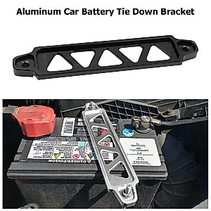 BESULEN Battery Hold Down Sets, Billet Aluminum Battery Tie Down Mount Bracket With Stainless Steel J Bolts, Universal 8" Triangular Five-Hole Car Battery Holder Kit For SUV, RV (Black)