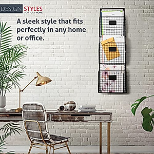 Designstyles Three Tier Wall File Holder – Durable Black Metal Rack with Spacious Slots for Easy Organization, Mounts on Wall and Door for Office, Home, and Work