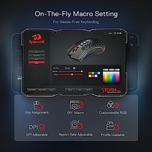 Redragon M808 Storm Pro Wireless Gaming Mouse, RGB Honeycomb Form - 16,000 DPI Optical Sensor - Programmable Macro Buttons - Precise Registration