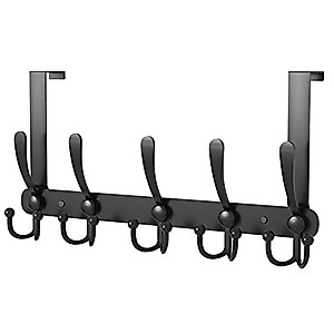 C&AHOME Over The Door Hooks - 10 Hooks Over Door Hanger Racks,Over Door Coat Rack for Hanging Clothes Hat Towel, Heavy Duty Black Over The Door（Stainless Steel）