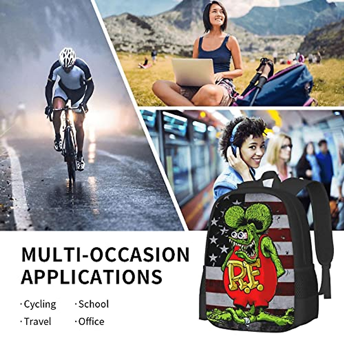 Rat Anime Cute Fink Backpack Computer Bag Shoulders Daypack Business Unisex Backpack Lightweight 3D Print Backpack Gifts with Bottle Side Pockets