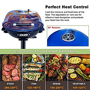 High Power 1800W Electric Smokeless Barbecue Grill Indoor/Outdoor for 15-Serving Patio ManVi Nonstick Portable Removable Stand Grill to Cooking,BBQ Party,Trip