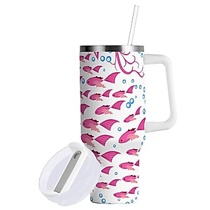 DIGTIA Stainless Steel Insulated Tumbler w/Handle & Straw, Fish Bright Double Wall Vacuum Travel Coffee Mug Cup w/Lid, Leak-Proof Sports Sea Life Water Bottle,30oz