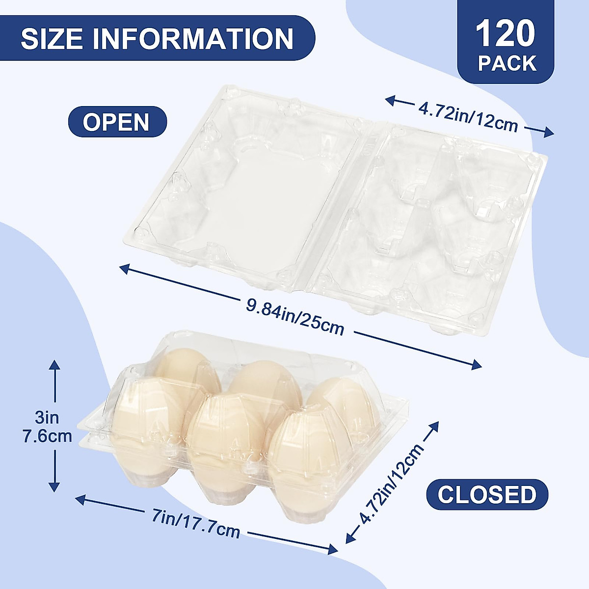 Pintuson Large 120 Pack Jumbo Egg Carton 6 Count - Duck Egg Carton Bulk - Exact Large Half Dozen Egg Cartons