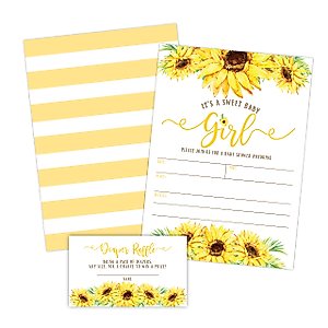 Your Main Event Prints Sunflower Girl Baby Shower Invitations, Yellow Floral Baby Shower Invites with 20 Invitations, with diaper raffles.