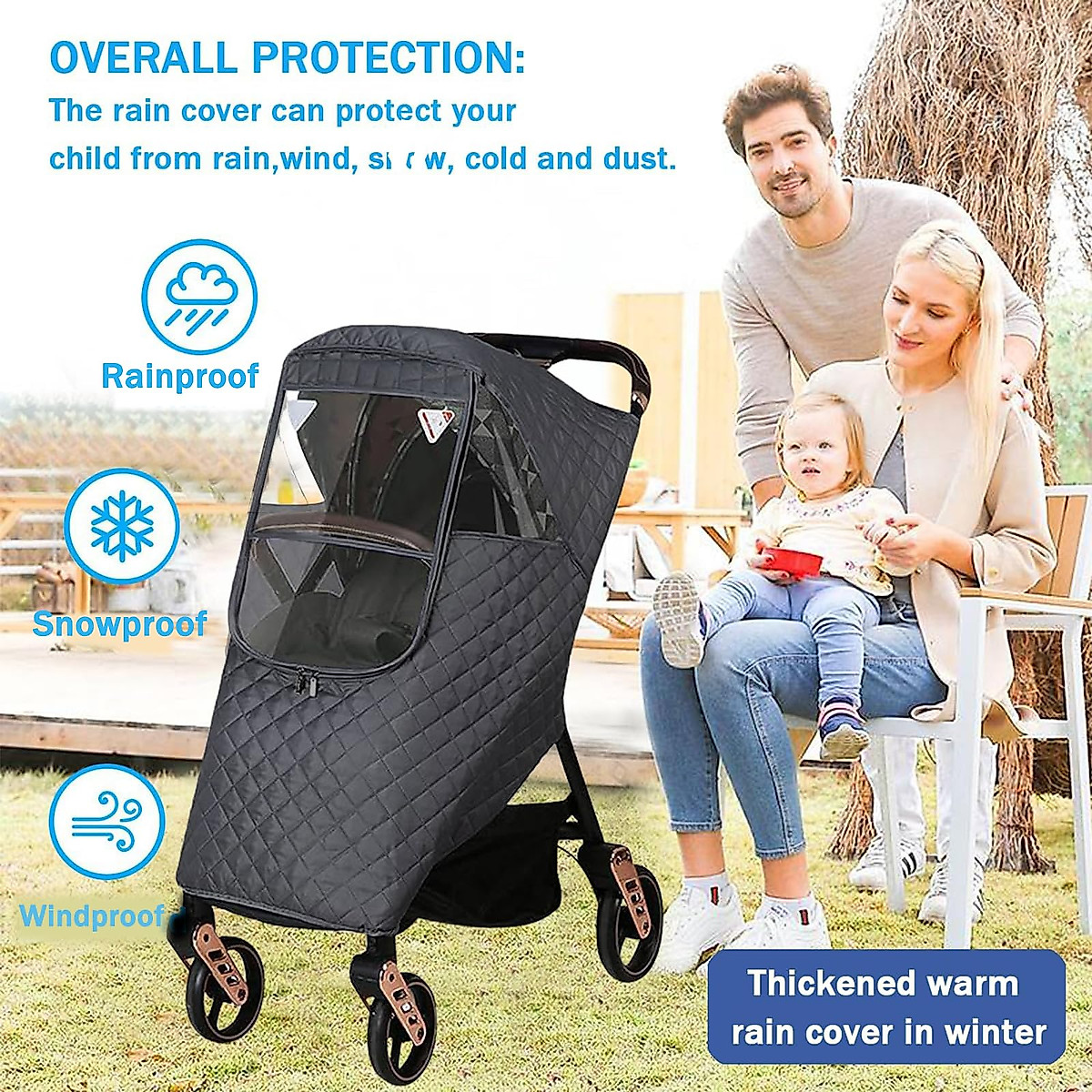 Winter Baby Stroller Cover, Universal Stroller Windshield Rain Cover to Keep Warm in Winter, Baby Travel Weather Shield Stroller Cover for Pushchair (Grey)