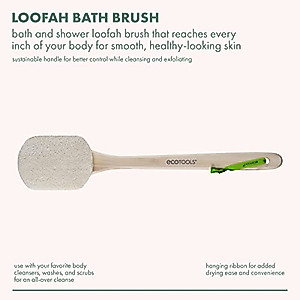 EcoTools Loofah Bath Brush, Shower Brush with Ergonomic Handle, Cleans Hard to Reach Areas, Eco-Friendly Bath Sponge, Gentle Cleansing & Exfoliating, Vegan & Cruelty-Free, 2 Count
