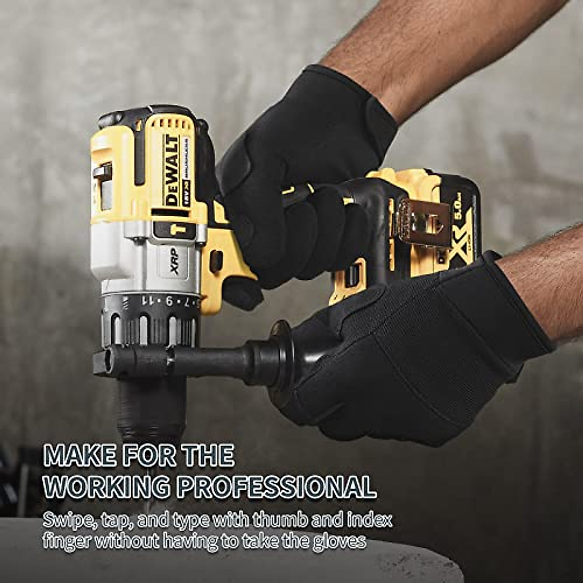 OZERO Medium Black Synthetic Leather Utility Gloves for Men and Women - Touch Screen Sensitive, Padded Knuckles, Adjustable Closure