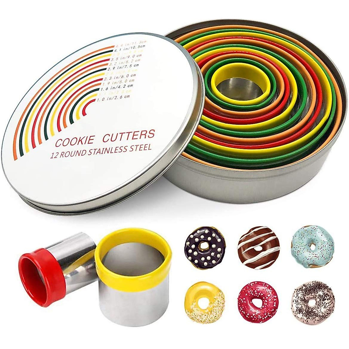 Round Cookie Biscuit Cutter Set,12 PCS Stainless Steel Cookie Cutter Set, Pastry Cutters in Graduated Sizes for Donut and Scone, Circle Cutter Cake Ring Molds