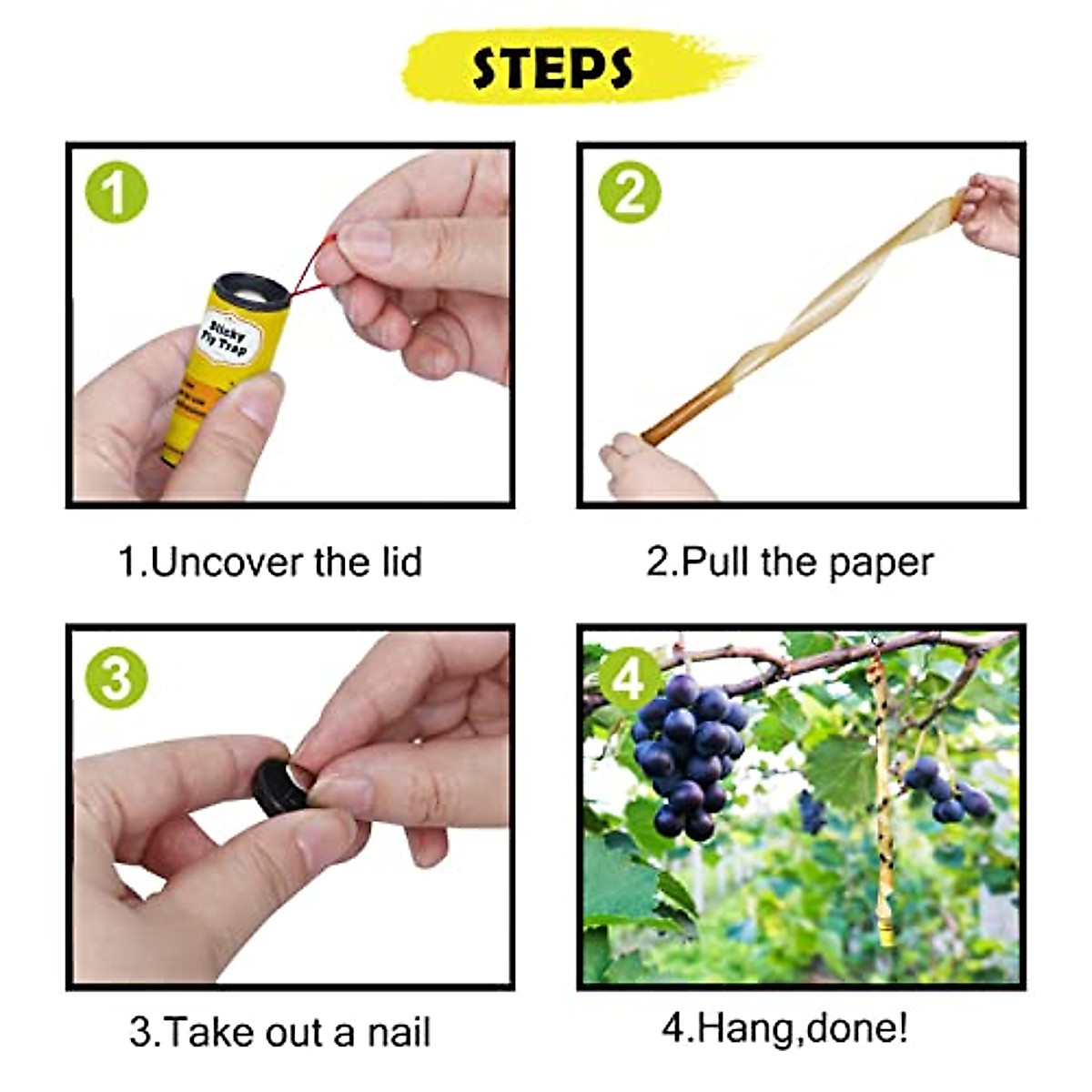 Stingmon 20 Rolls Fly Traps Ribbon for Indoor, Sticky Fly Strips, Fly Paper Tape Catcher for Gnat Fungus Fruit Flies Glue, Hanging Mosquito Trap Insect Killer for Outdoor