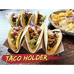 Disposable Taco Holder Stand Up Serving Rack-Holds Up to 3 Tacos, Made of Cardboard Safety&Eco-Friendly for Family or company Party,Restaurant,Outdoor,Wedding,take-out (50, Yellow)