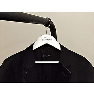 NAHANCO BG20117 Bridal Hanger Set, White Wood Hangers with Black Imprint (Bride and Groom), 17” (2 Piece Set)