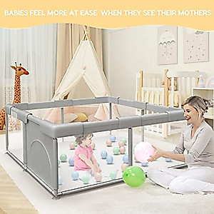Baby Playpen Baby Playard, Playpen for Babies and Toddlers with Gate, 50x50 Baby Fence, Sturdy Safety Playpen, Indoor & Outdoor Kids Activity Center (with Anti-Slip Base)