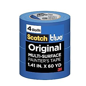 ScotchBlue Original Multi-Surface Painter's Tape, 1.41 Inches x 60 Yards, 4 Rolls, Blue, Paint Tape Protects Surfaces and Removes Easily, Multi-Surface Painting Tape for Indoor and Outdoor Use