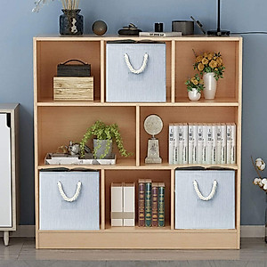 i BKGOO Foldable Storage Cube Bins Grey Bamboo Fabric Collapsible Resistant Basket Box Organizer with Cotton Rope Handle for Home Office and Nursery 13x13x13 inch