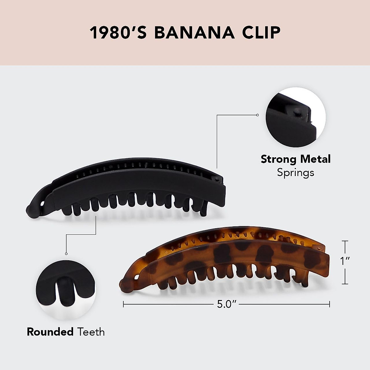 Kitsch Banana Hair Clips for Women - Large Banana Clip for Thick Hair | Cute Hair Clips for Girls | Banana Clips for Thin Hair | Banana Hair Clip, Big Claw Clips for Thick Hair, 2pc (Black & Tortoise)