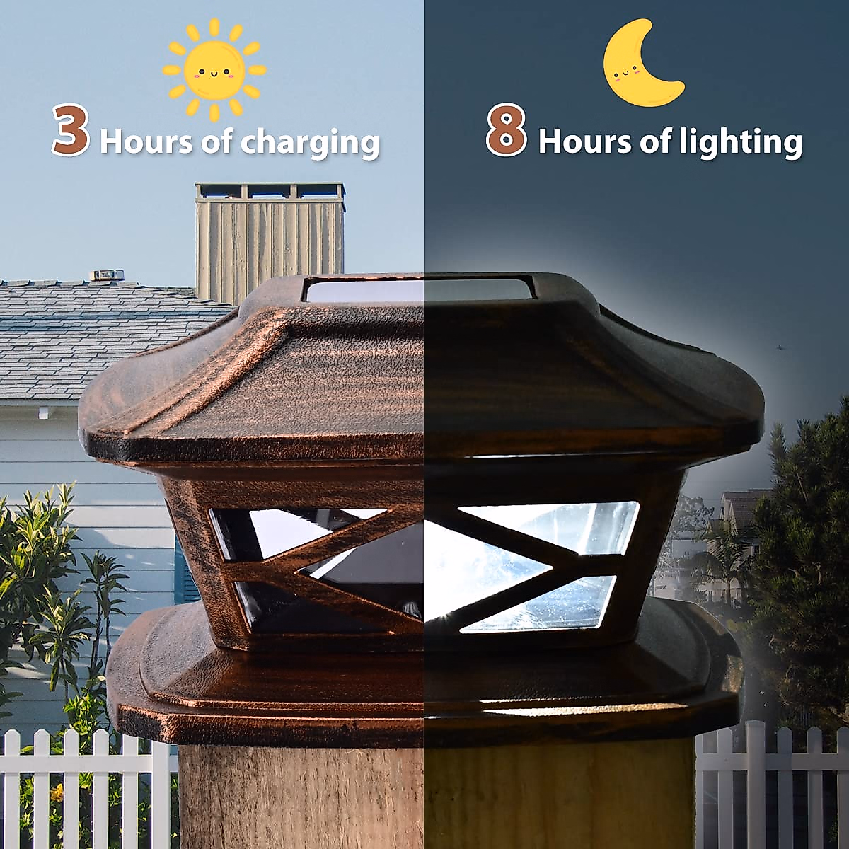 TWINSLUXES Solar Post Lights Outdoor 2 Modes Waterproof LED Solar Post Cap Lights for 3.5x3.5 4x4 5x5 and 6x6 Wooden&Vinyl Post,Solar Fence Cap Light for Garden/Patio/Porch Solar Powered(8 Pack)