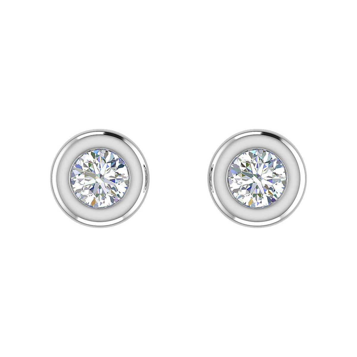 10K White Gold Bezel Set Round Diamond Stud Earrings (1/10 Carat) (SI1-SI2 Clarity)