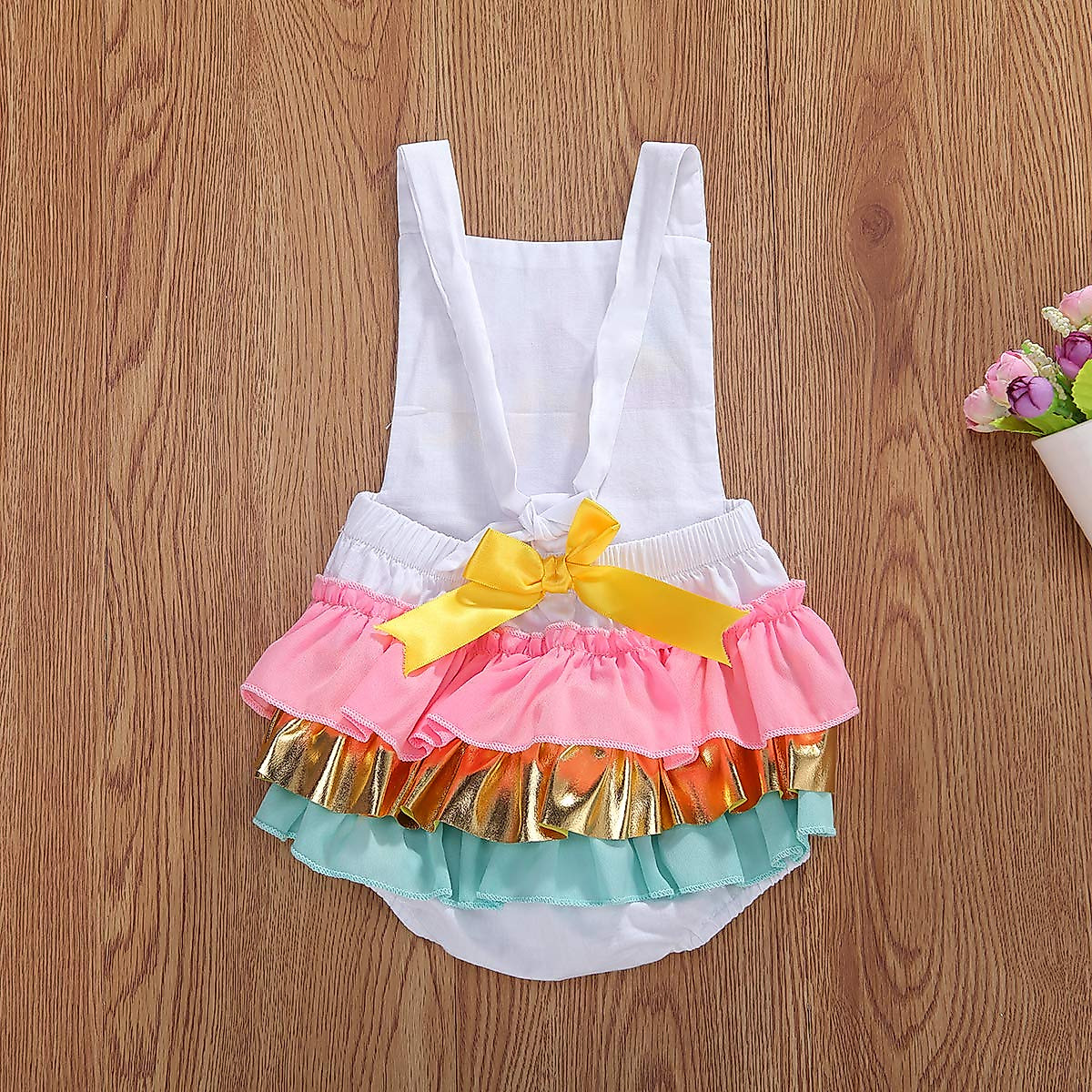 Cute Baby Girl First Birthday Outfit Halter Romper Ice Cream Cake Smash Bodysuit Sunsuit (A-White, 12-18 Months)